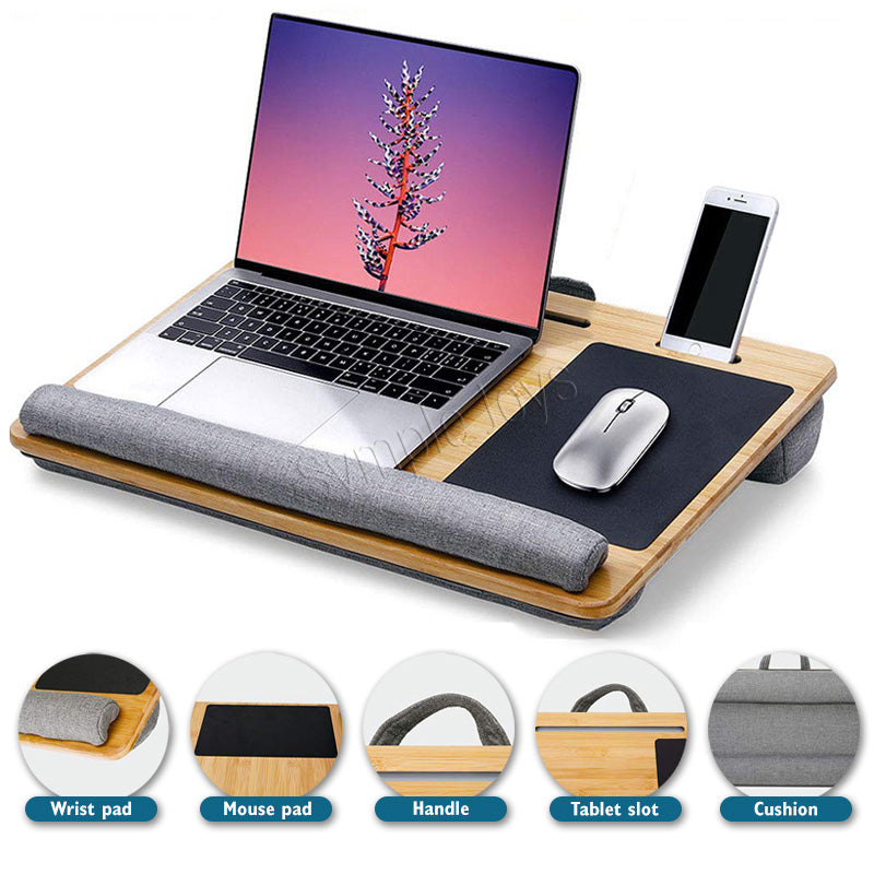 Lap Desk Table with Built in Mouse Pad, Wrist Pad and Pillow Cushion f ...