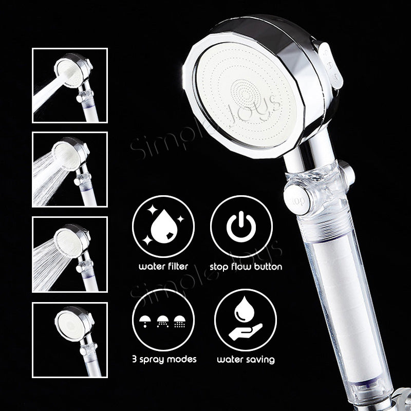 3-Mode Showerhead With Filter Hand Held Water Saving Shower Head Stop ...